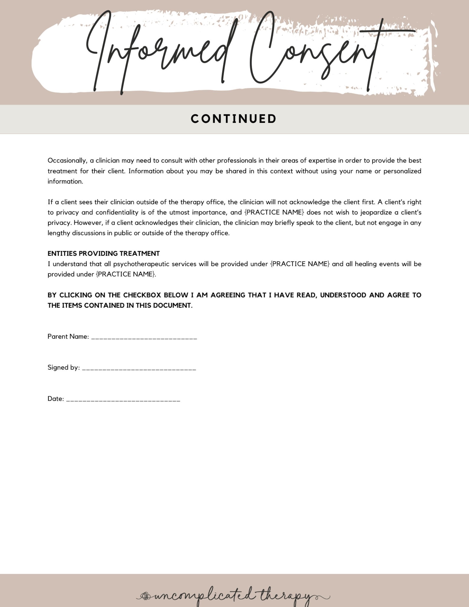 Informed Consent Form, 3 Options CANVA Customizable for Therapists ...