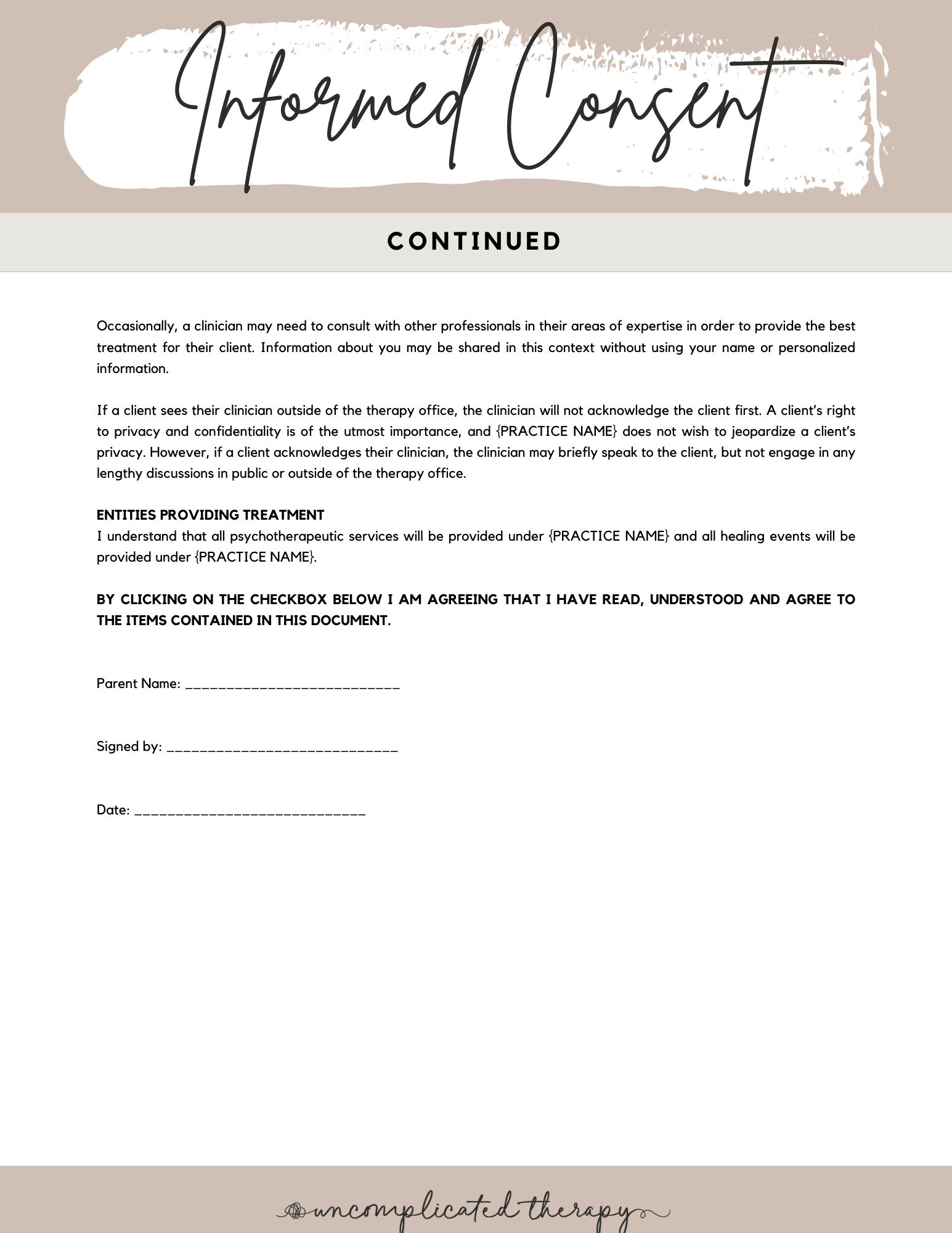Informed Consent Form, 3 Options CANVA Customizable For Therapists ...