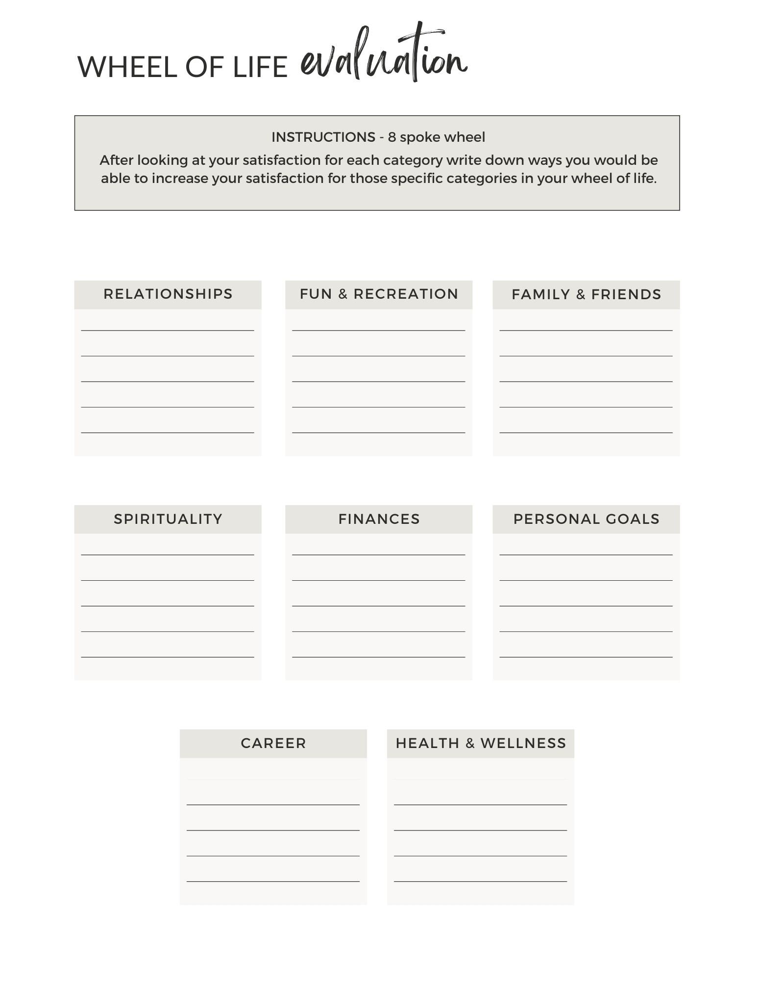 Wheel of Life Tracker: Self-reflection Goal Worksheets (printable PDF ...