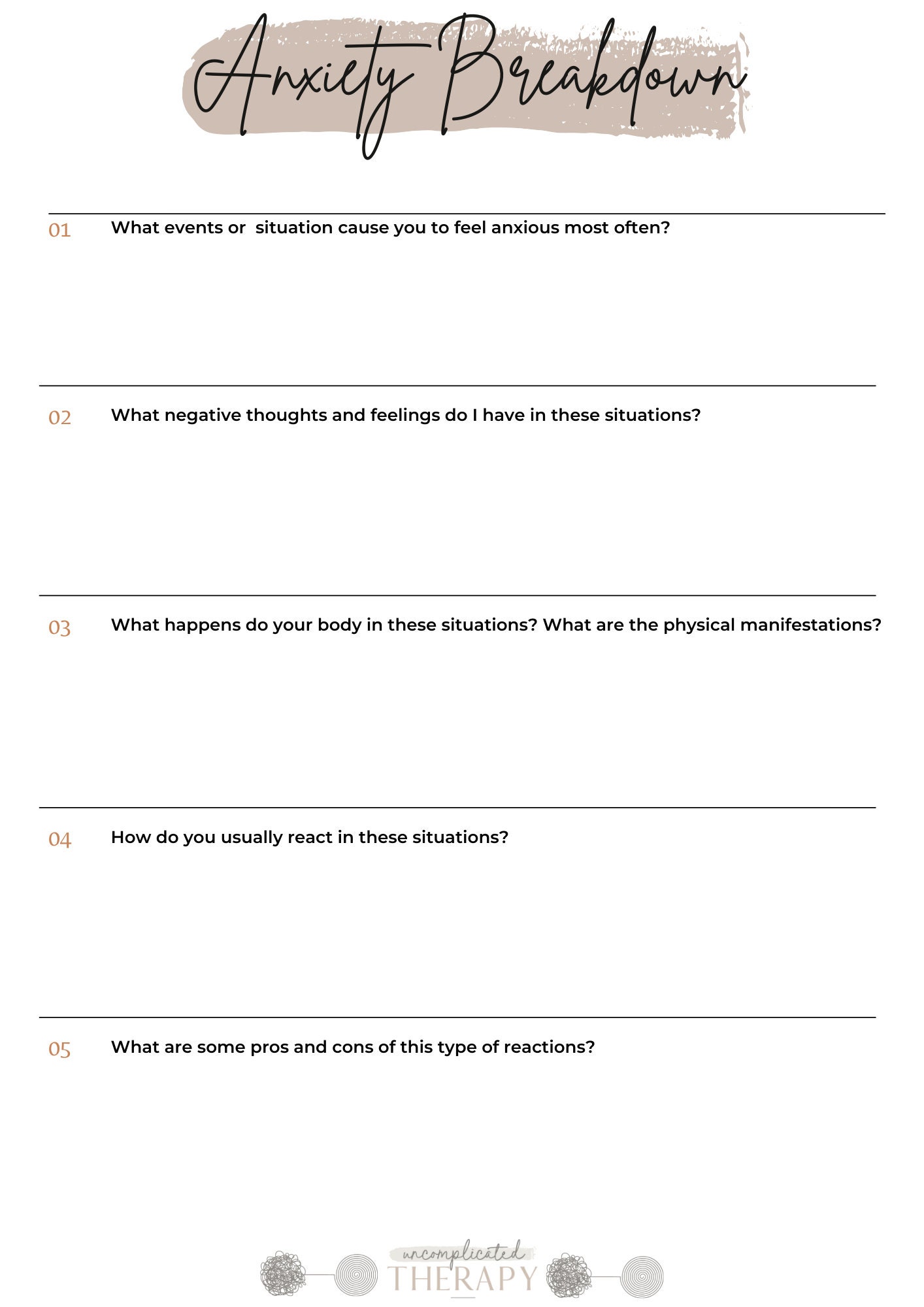 Anxiety Breakdown Worksheet For Therapists, Counselors, & Coaches ...