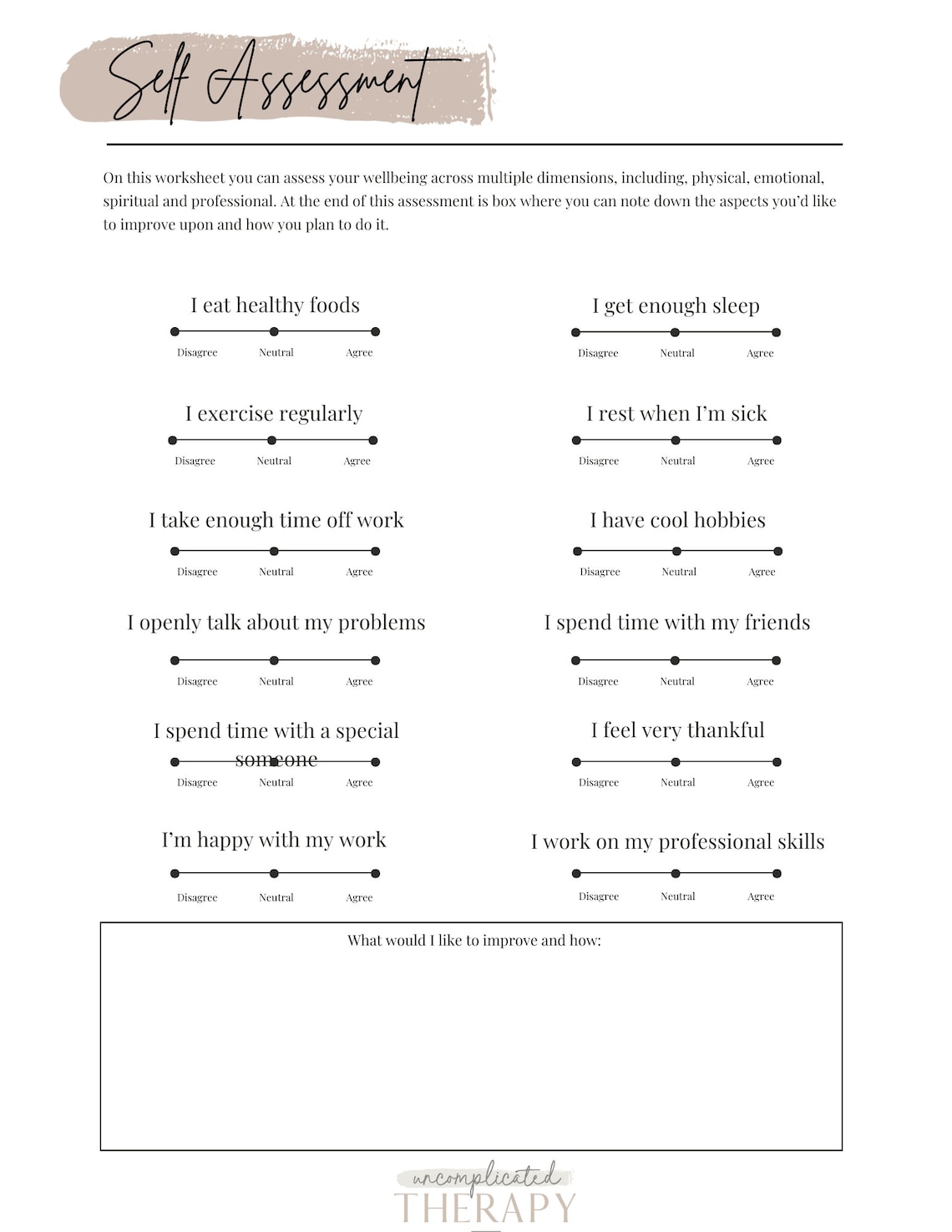 Self Assessment|therapy Worksheets| Counseling Resources |psychology ...