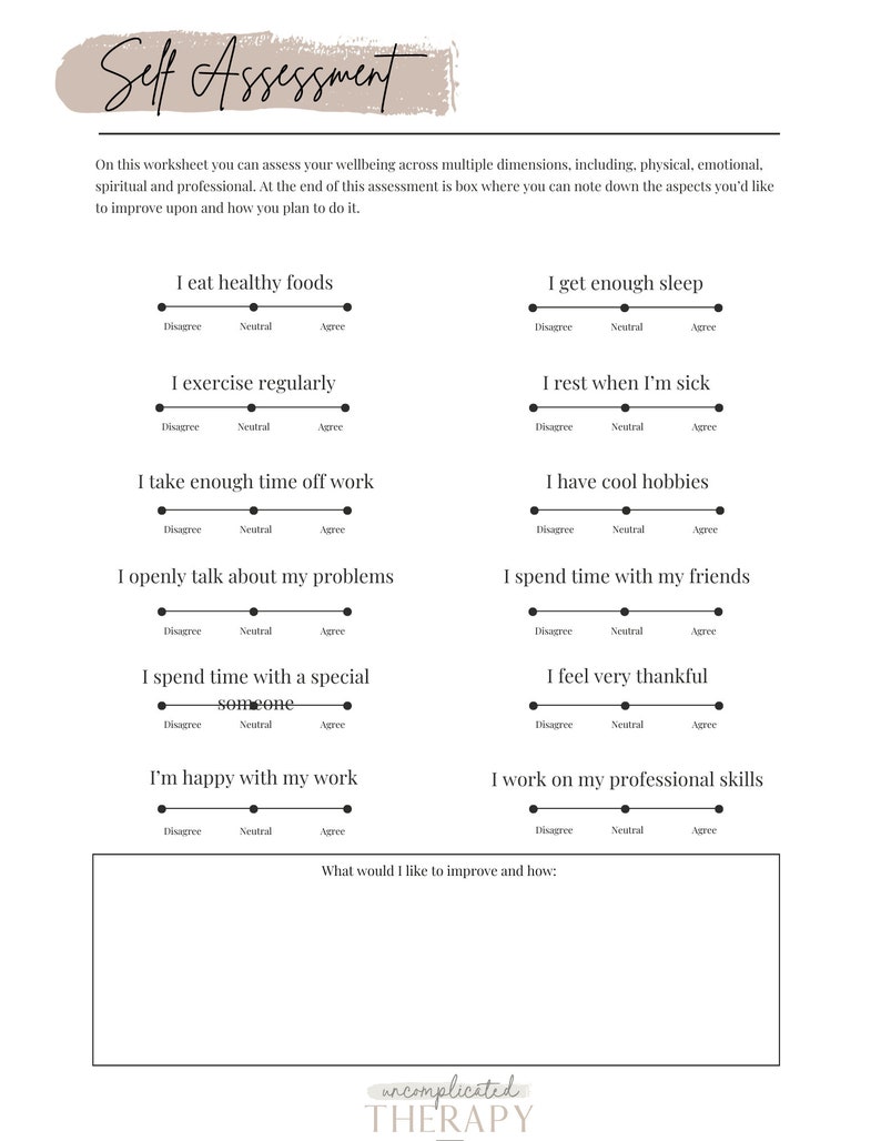 Self Assessment|therapy Worksheets| Counseling Resources |psychology ...