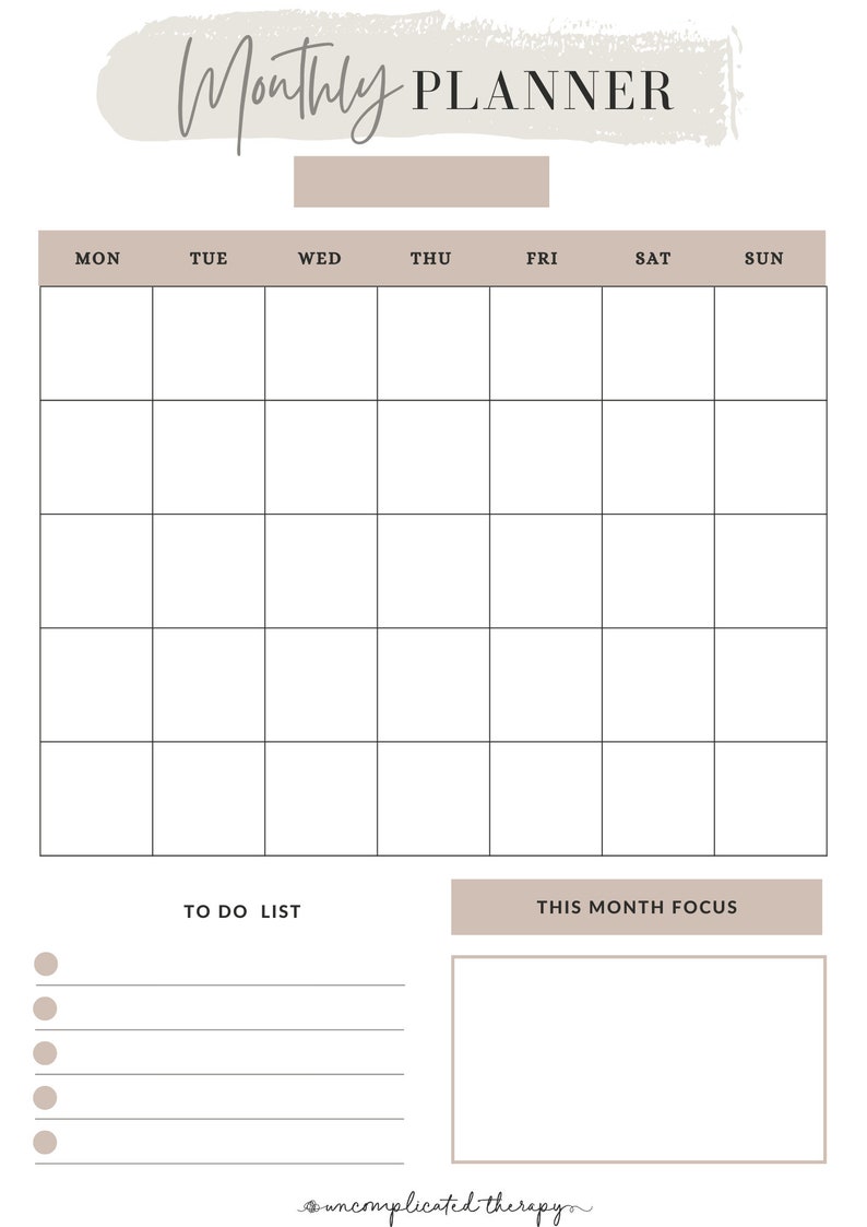 Productive Monthly Calendar therapy Worksheetscounseling - Etsy