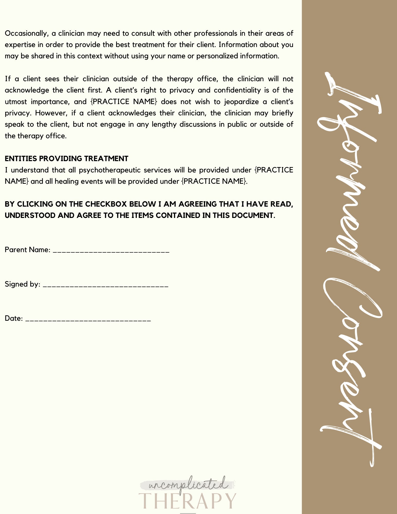 Informed Consent Form, 3 Options CANVA Customizable For Therapists ...