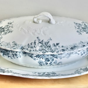 Antique 1890's W.H. Grindley & Co Blue Flow Lidded Casserole and ...