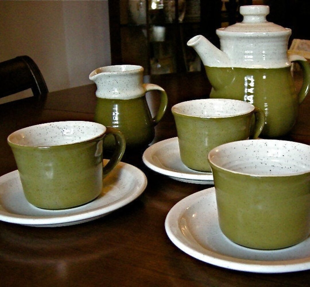 1970's J & G Meakin Set Green and White Coffee Set Stone Studio Ware ...