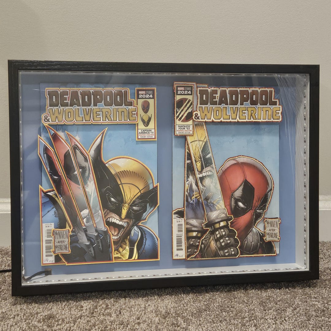 Deadpool Wolverine 3D Shadow Box Collage UV LED Light-up - Etsy