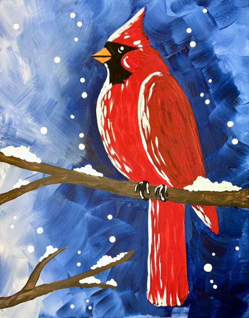 Winter Cardinal Paint Party Template, DIY Art (digital Download) - Etsy