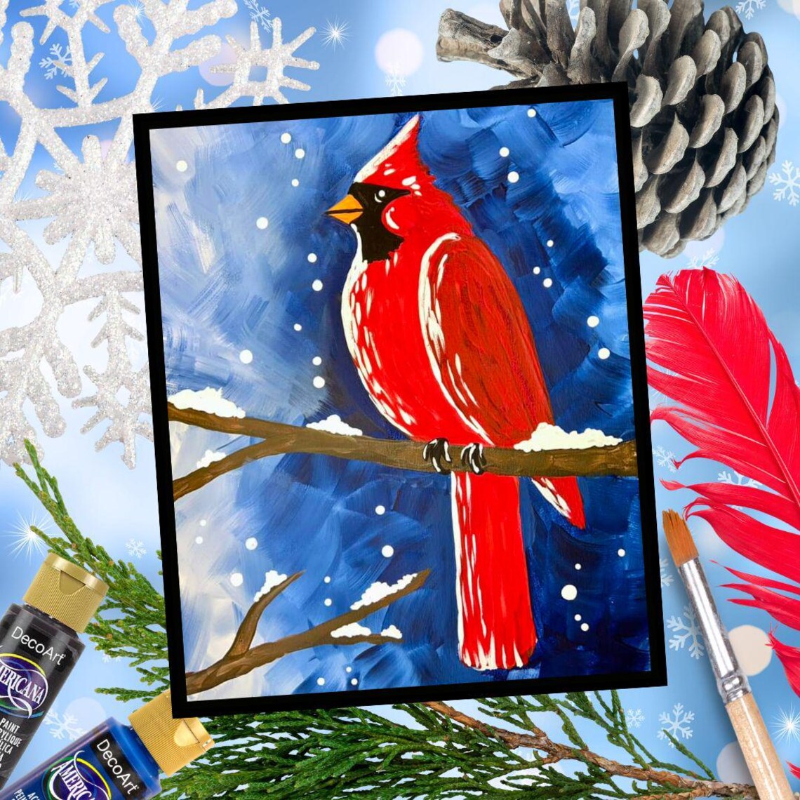Digital Winter Cardinal, DIY, Instant Download, Template, Paint Party ...