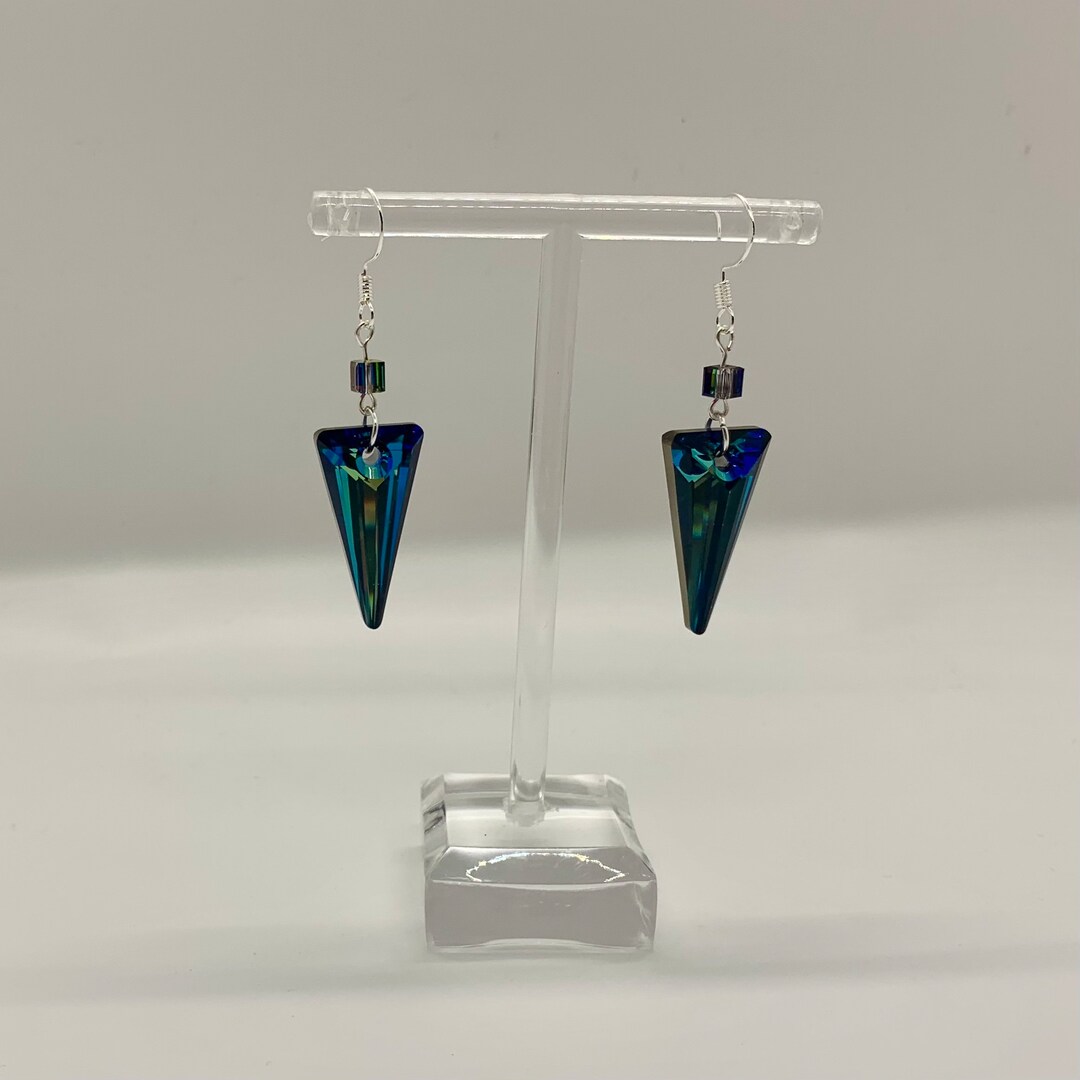 Large Swarovski Crystal Shard Blue Green AB Earrings - Etsy