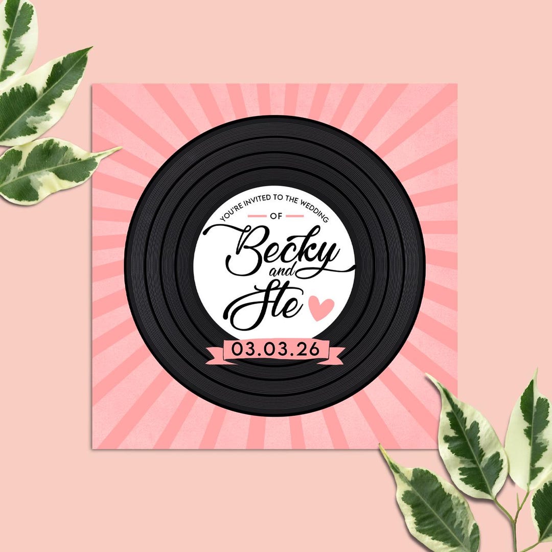 Retro Vinyl Record Wedding Invitation, Personalised Record Invites ...
