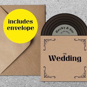 Rustic Vinyl Record Design Wedding Invitations, Personalised Kraft ...