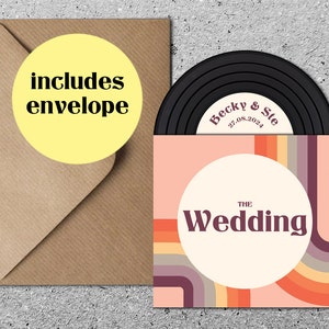 Retro Vinyl Record Design Wedding Invitations, Personalised Rainbow ...