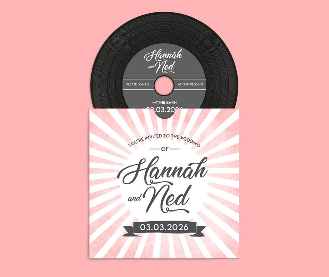 Retro 'vinyl' Record CD Wedding Invitation, Personalised CD Record ...