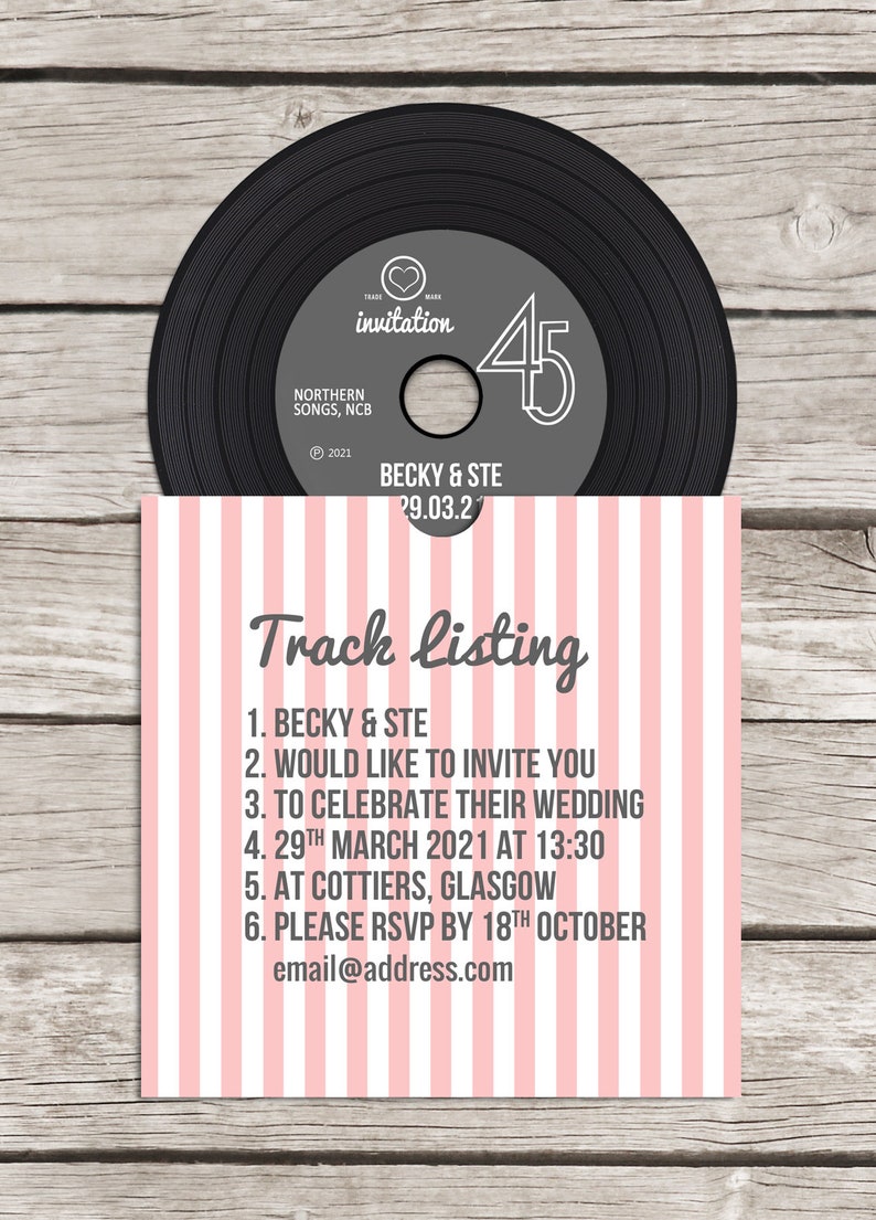 Retro 'vinyl' Record CD Wedding Invitation | Etsy UK