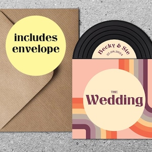Retro Vinyl Record Design Wedding Invitations, Personalised Rainbow ...