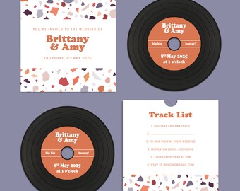 Retro 'vinyl' Record CD Wedding Invitation, Personalised CD Record ...