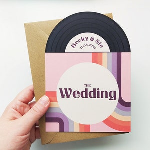 Retro Vinyl Record Design Wedding Invitations, Personalised Rainbow ...