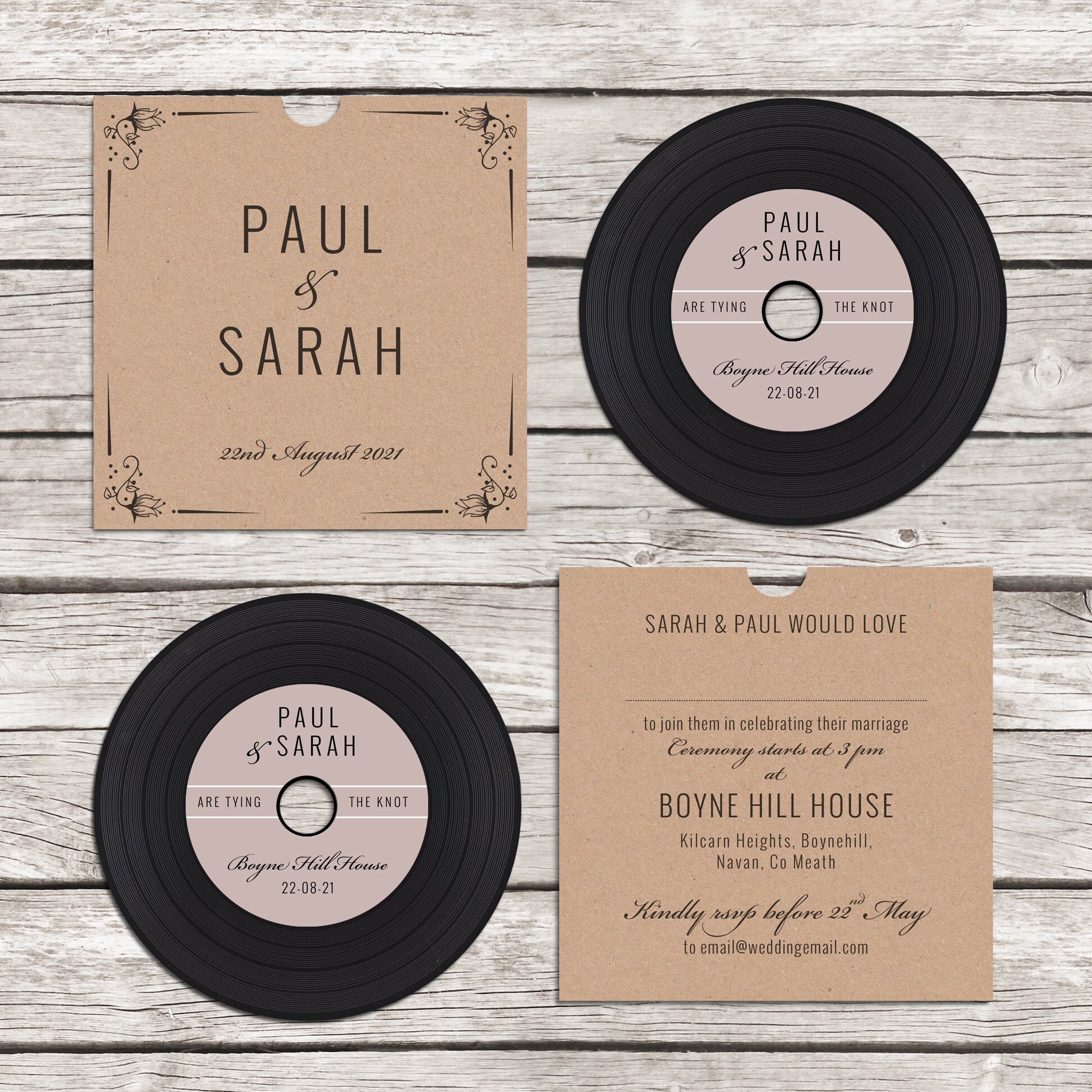 Rustic 'vinyl' Record CD Wedding Invitation | Etsy UK
