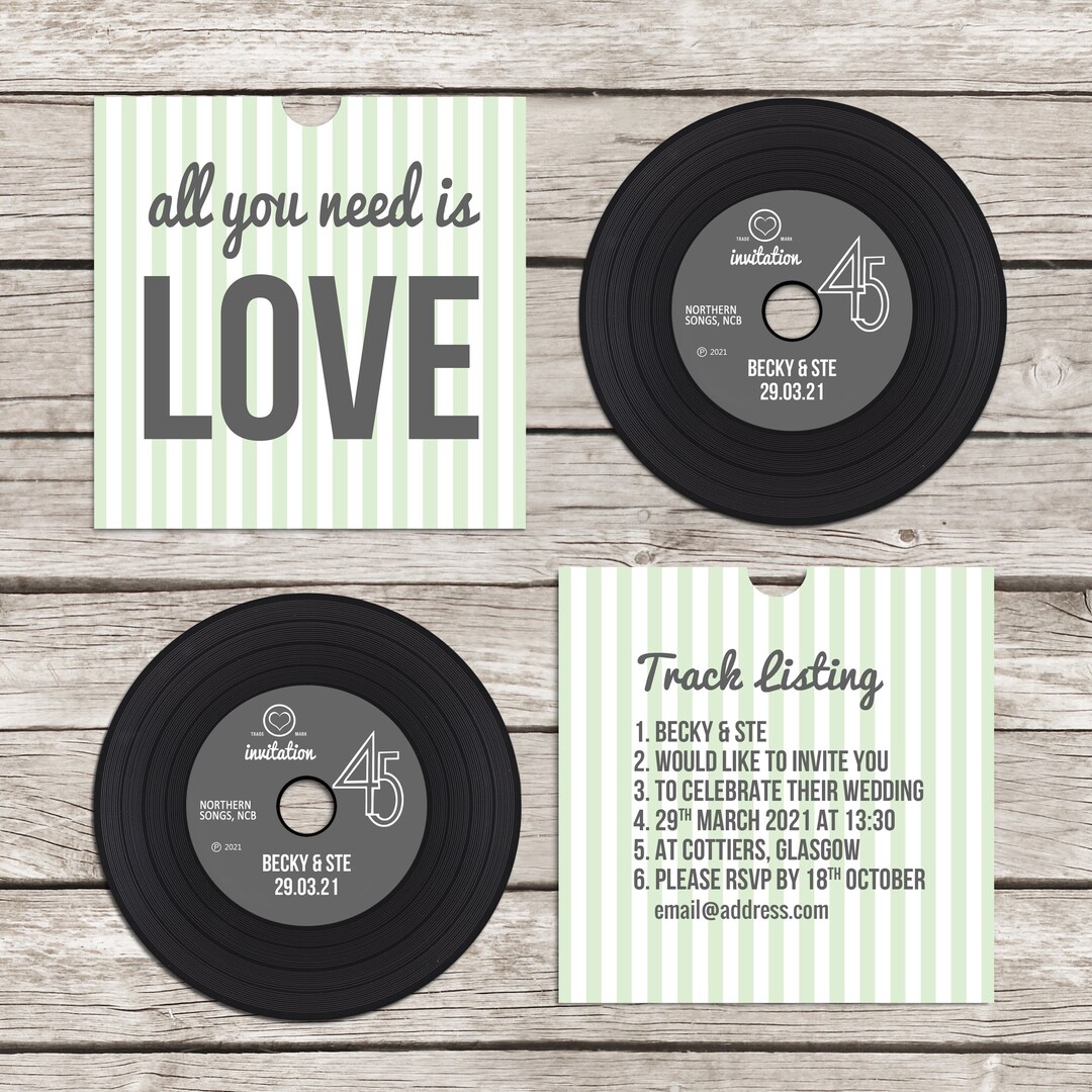 Retro 'vinyl' Record CD Wedding Invitation, Personalised CD Record ...