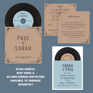 Rustic 'vinyl' Record CD Wedding Invitation, Personalised Kraft Sleeves ...
