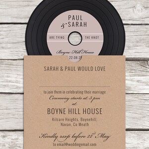 Rustic 'vinyl' Record CD Wedding Invitation, Personalised Kraft Sleeves ...
