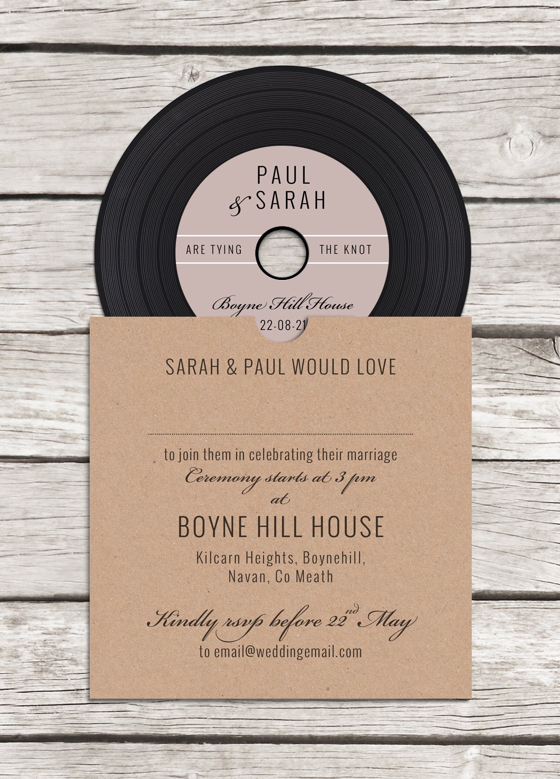 Rustic 'vinyl' Record CD Wedding Invitation | Etsy UK