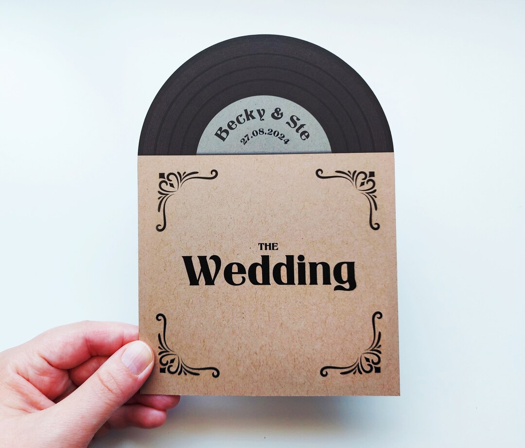Rustic Vinyl Record Design Wedding Invitations, Personalised Kraft ...