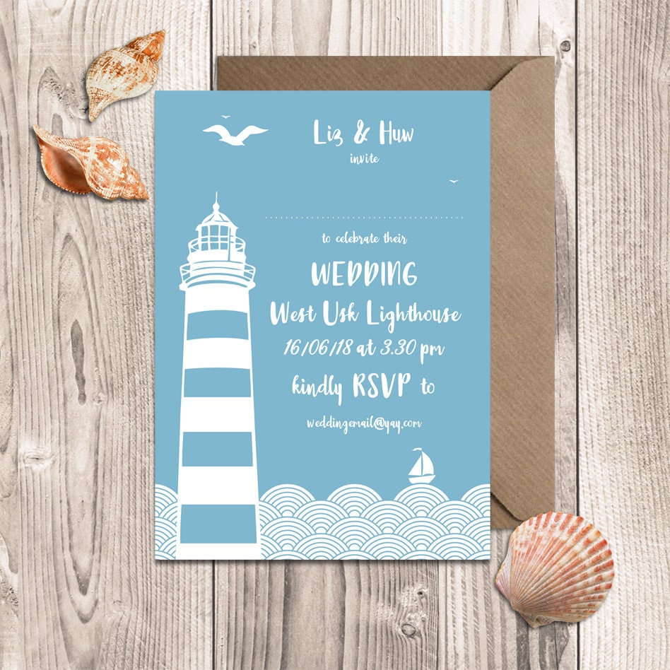 Lighthouse Wedding Invitations Seaside Wedding Invites | Etsy UK