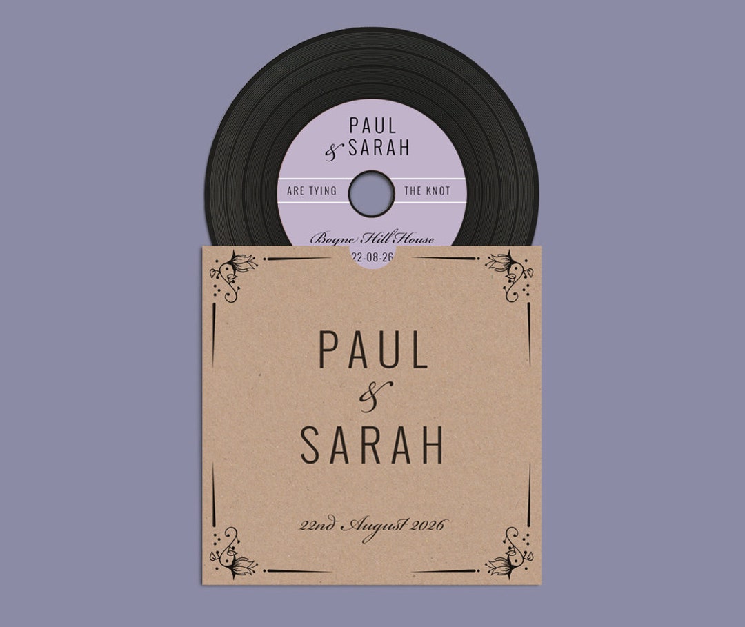 Rustic 'vinyl' Record CD Wedding Invitation, Personalised Kraft Sleeves ...