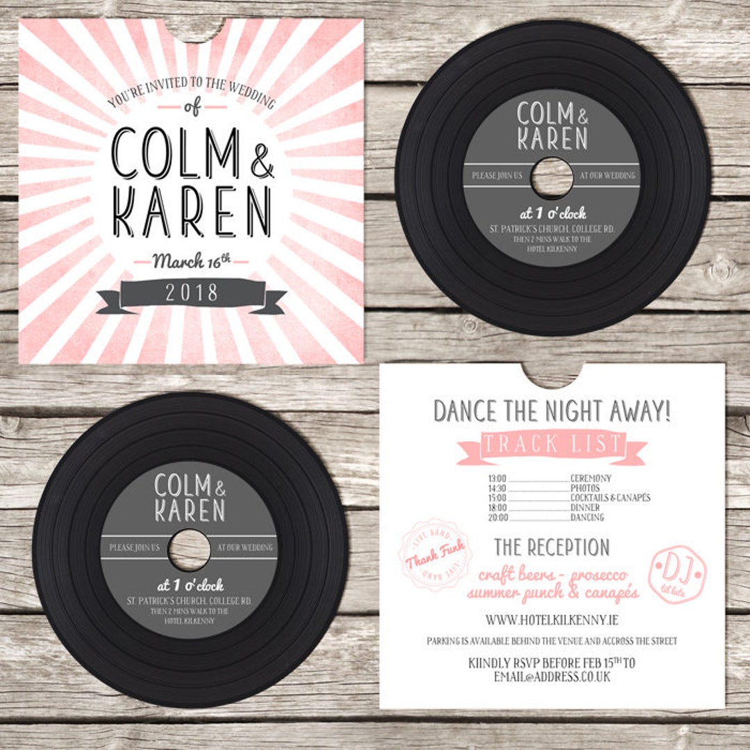 Retro 'vinyl' Record CD Wedding Invitation, Personalised CD Record ...