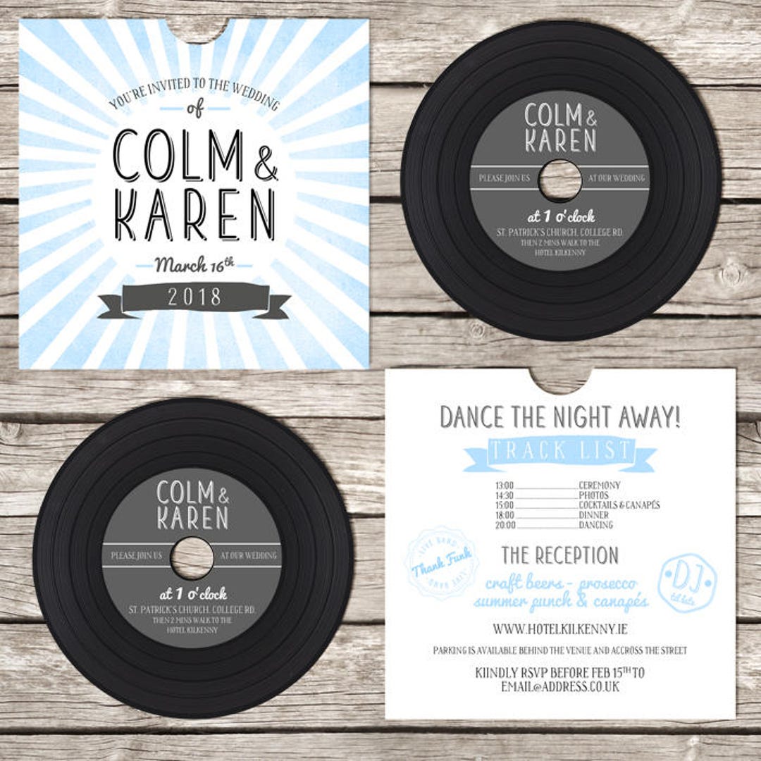 Retro 'vinyl' Record CD Wedding Invitation, Personalised CD Record ...