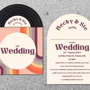 Retro Vinyl Record Design Wedding Invitations, Personalised Rainbow ...