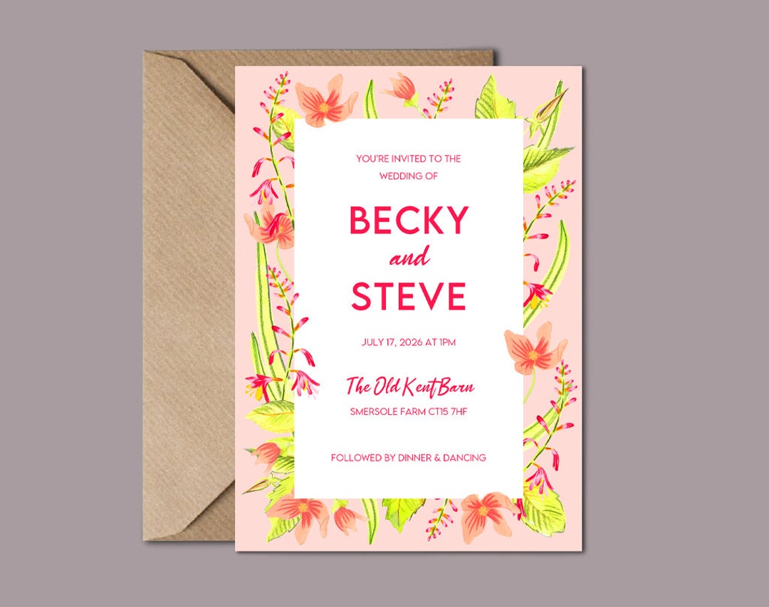Hand Drawn Flowery Wedding Invitations / Party Invitation With ...