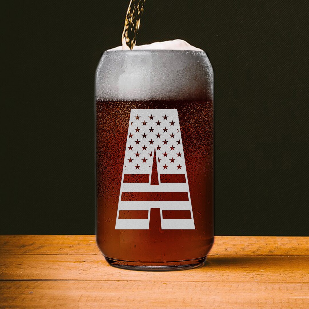 Engraved Monogram Beer Glass for Men (A-Z) - Personalized Drinking Gift ...