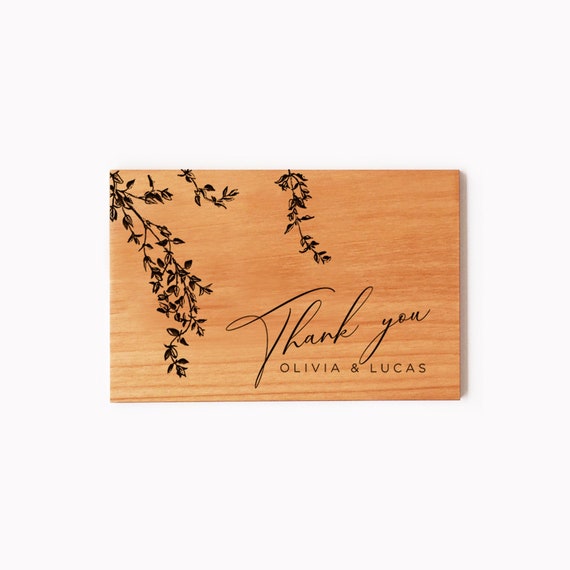 Personalized Wood Thank You Card Wedding Note Custom Message | Etsy