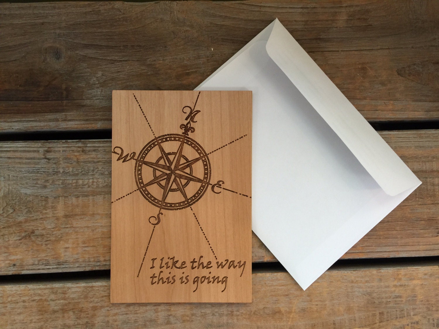 Personalized Compass Rose Wood Love Card Engraved Unique Idea - Etsy
