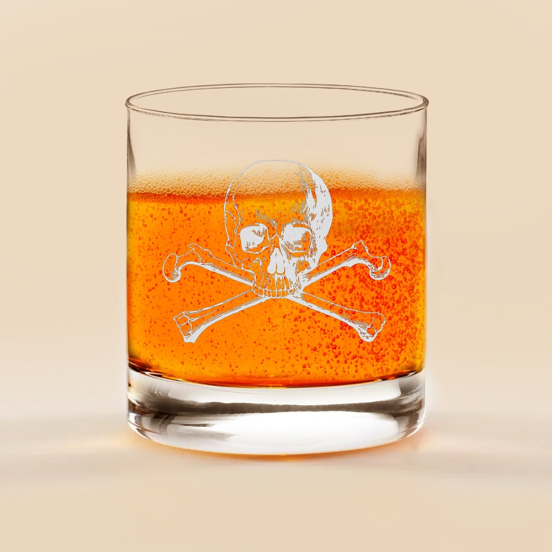 Engraved Old Fashioned Whisky Rum Rocks Glass With Skull and Cross ...