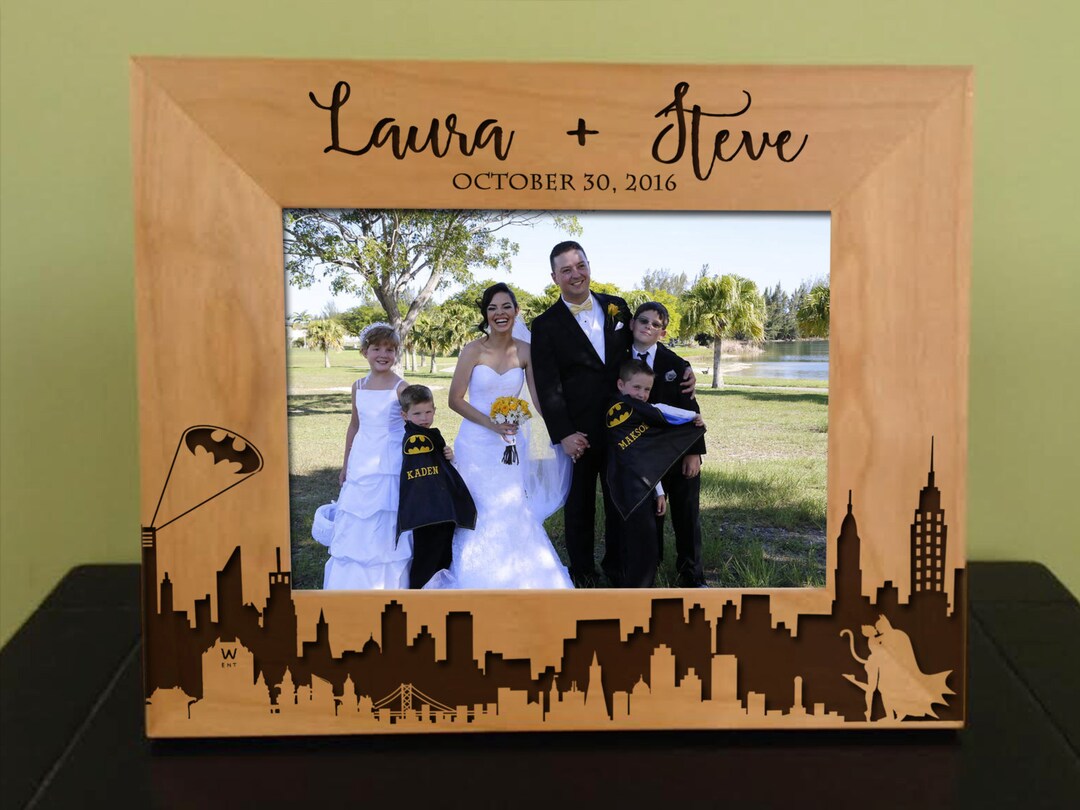 Personalized Wedding Picture Frame, Engraved Skyline on Wood Photo ...