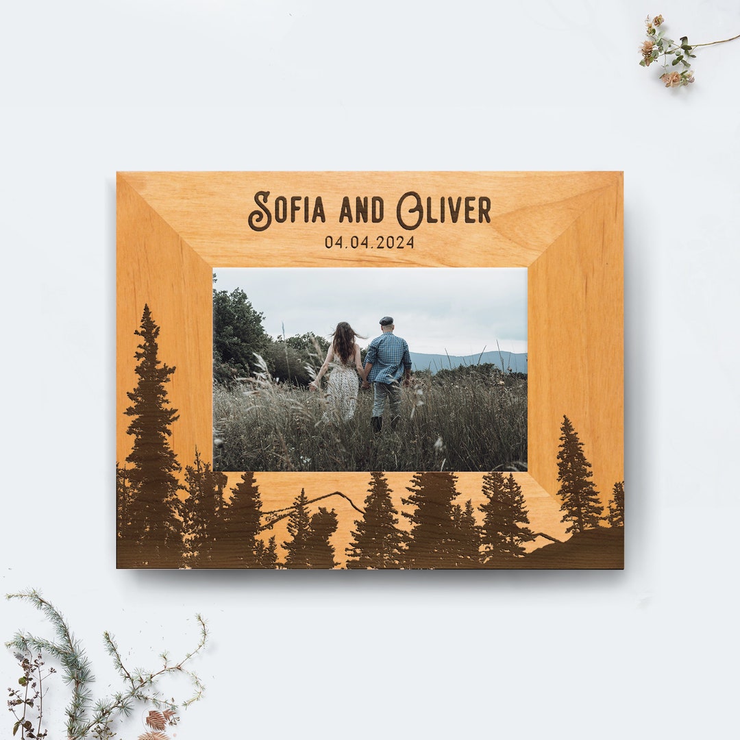 Personalized Wedding Picture Frame Engraved With Forest Mountain ...