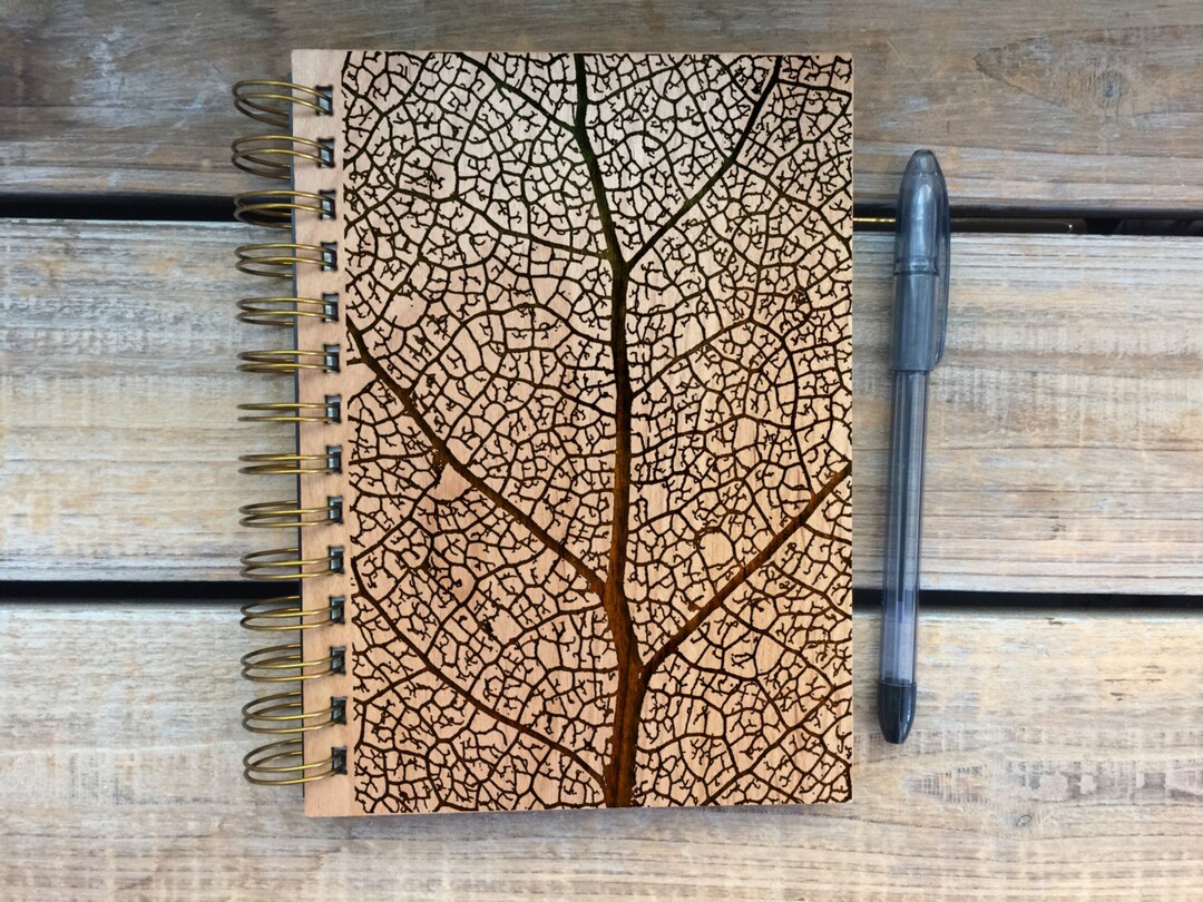 Personalized Leaf Wood Journal - Custom Daily Notebook - Spiral Bound ...