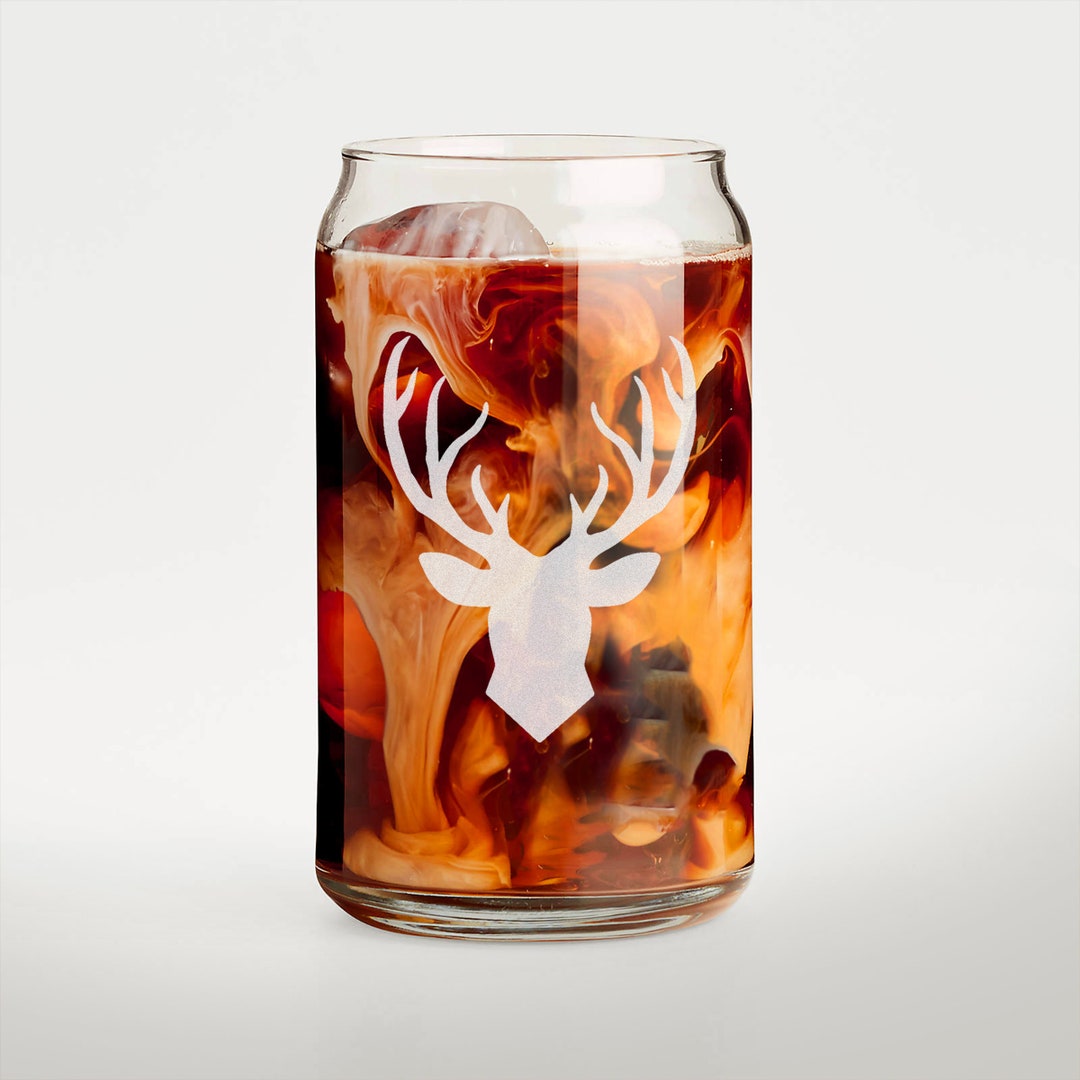 Reindeer Antlers Etched on Water Can Glass: Deer Head Art, Drinking ...