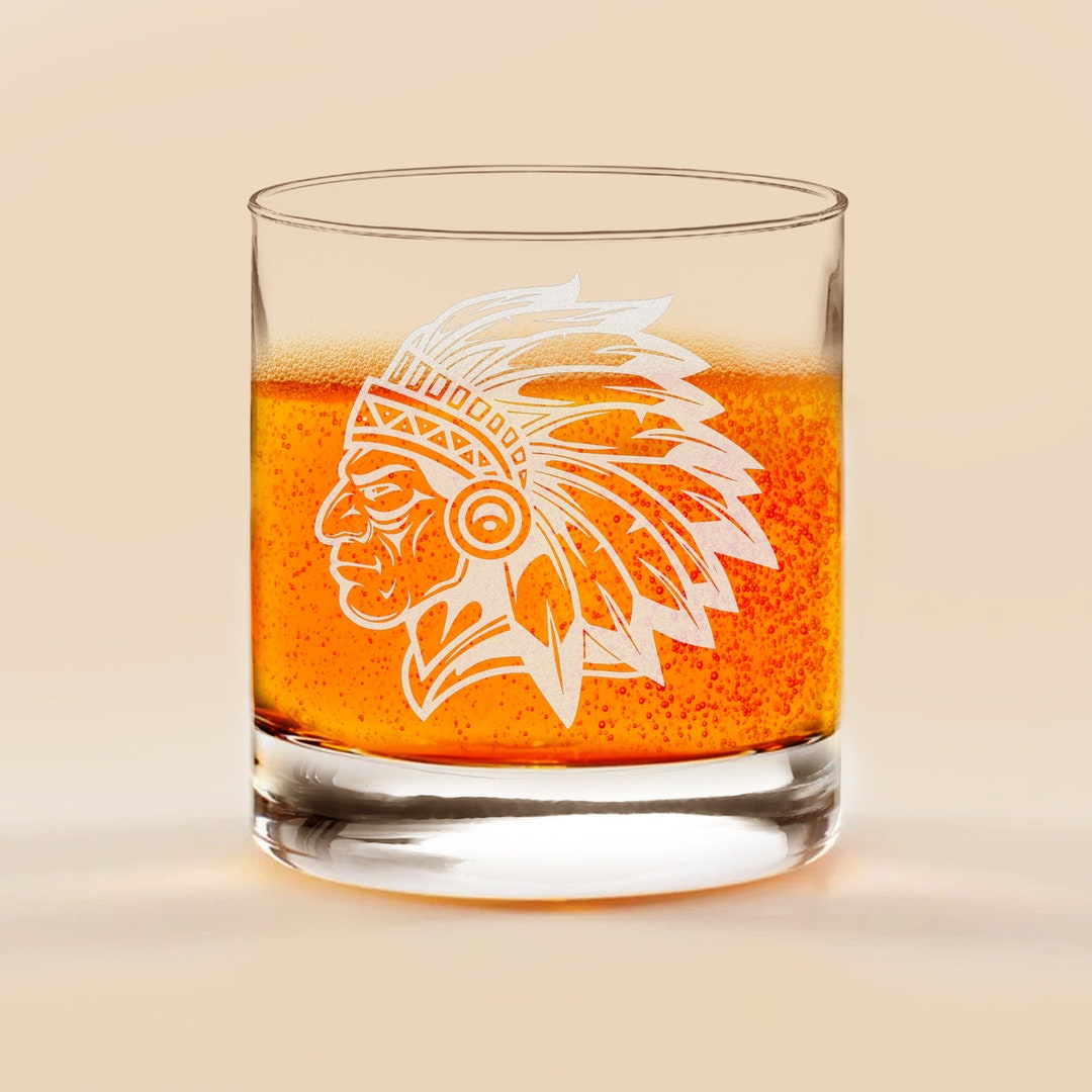 Etched Indian Headdress Whiskey Glass, Rocks Style Glassware - Etsy