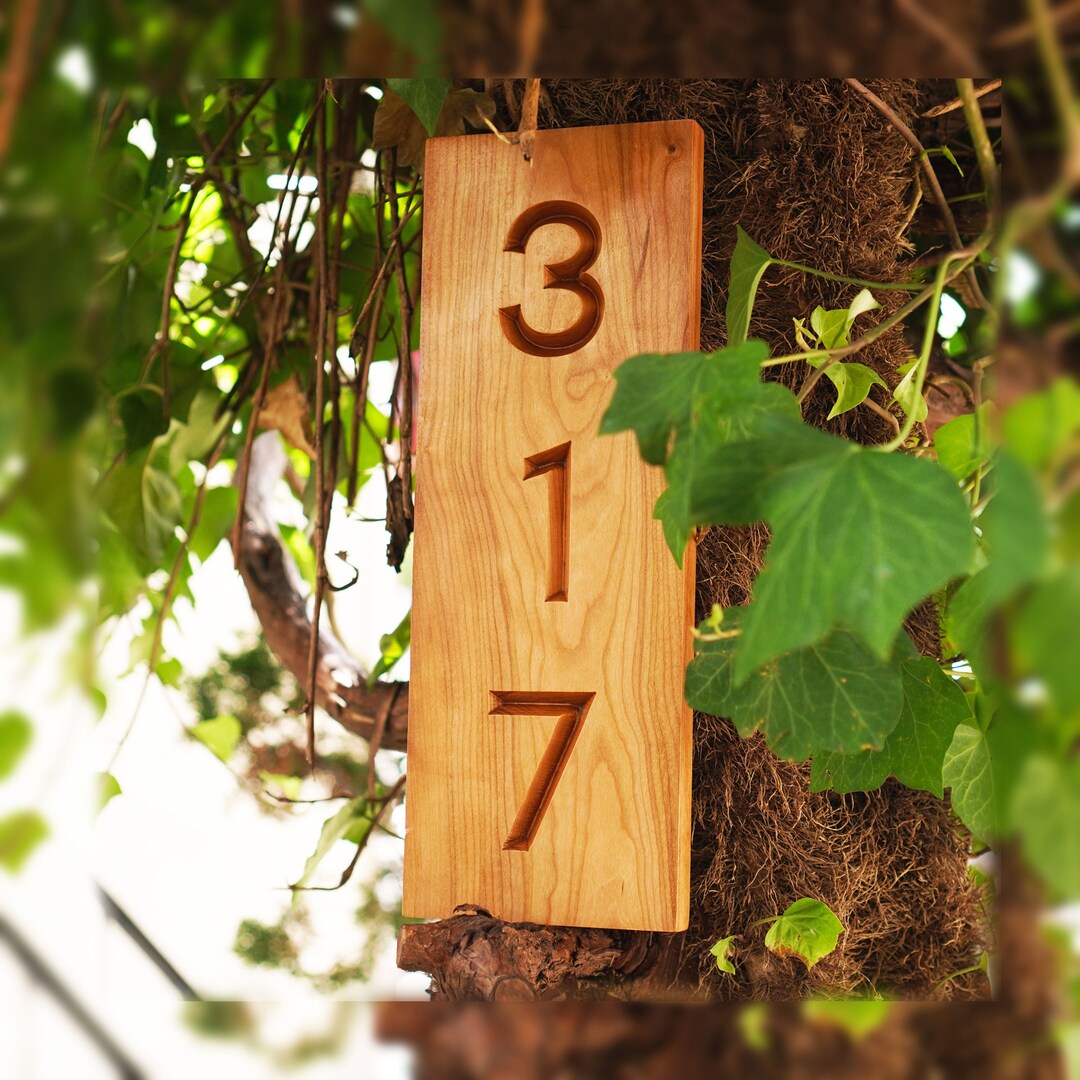 Custom Modern House Number Sign Carved: Vertical Address Plaque for ...