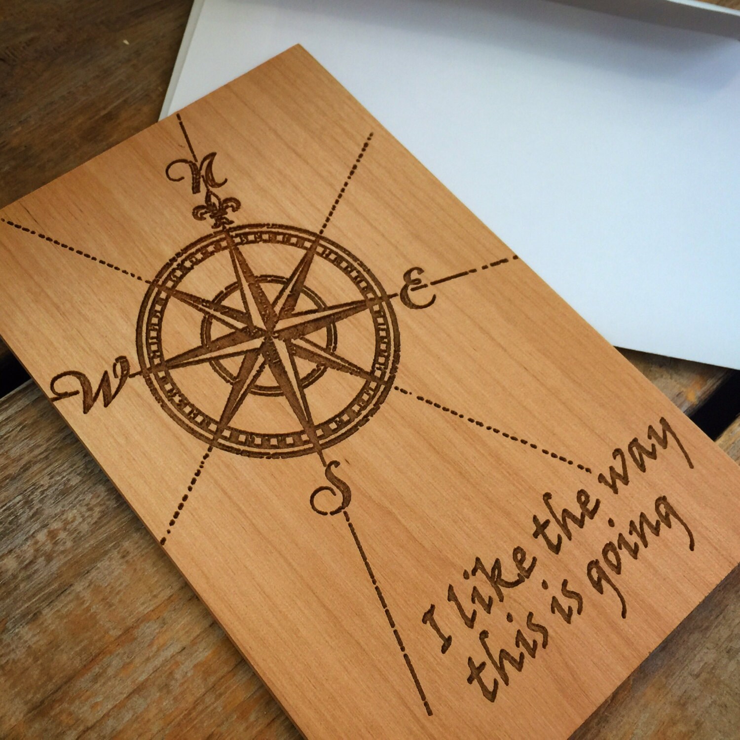 Personalized Compass Rose Wood Love Card Engraved Unique Idea - Etsy