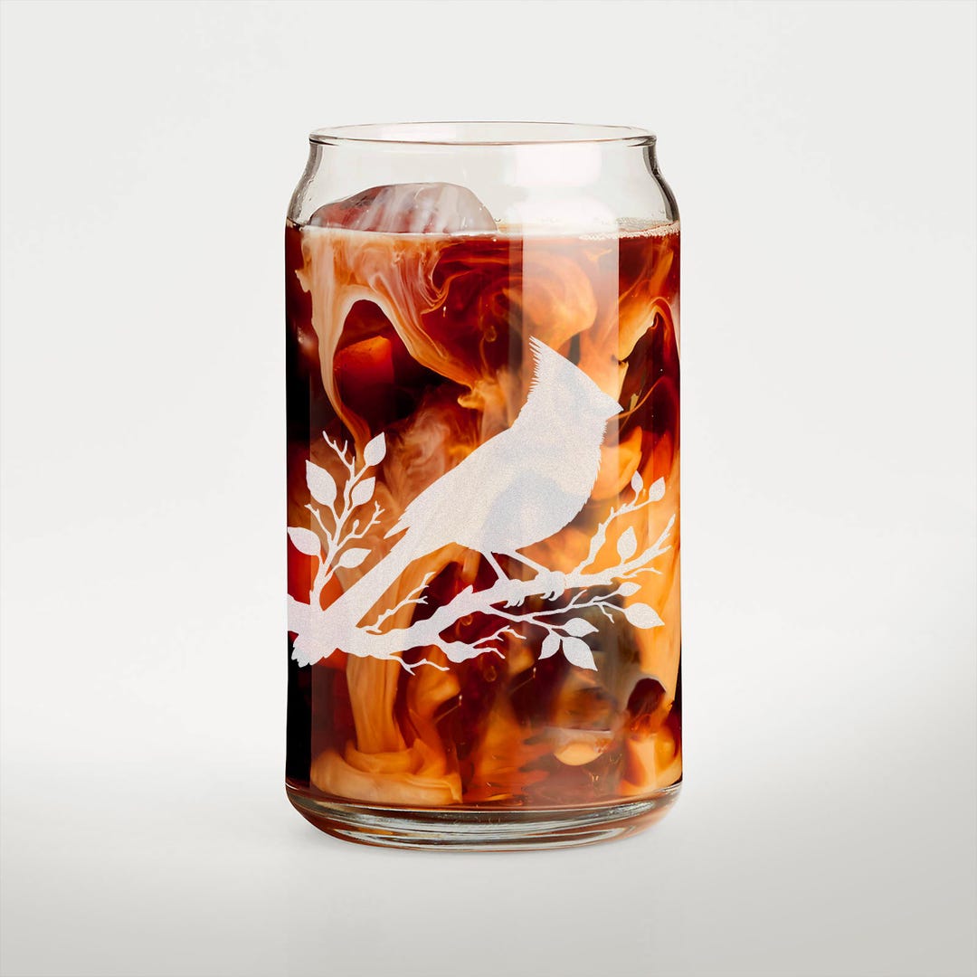 Engraved Northern Cardinal Bird Can Shape Tumbler Drinking Glass 16 Oz ...
