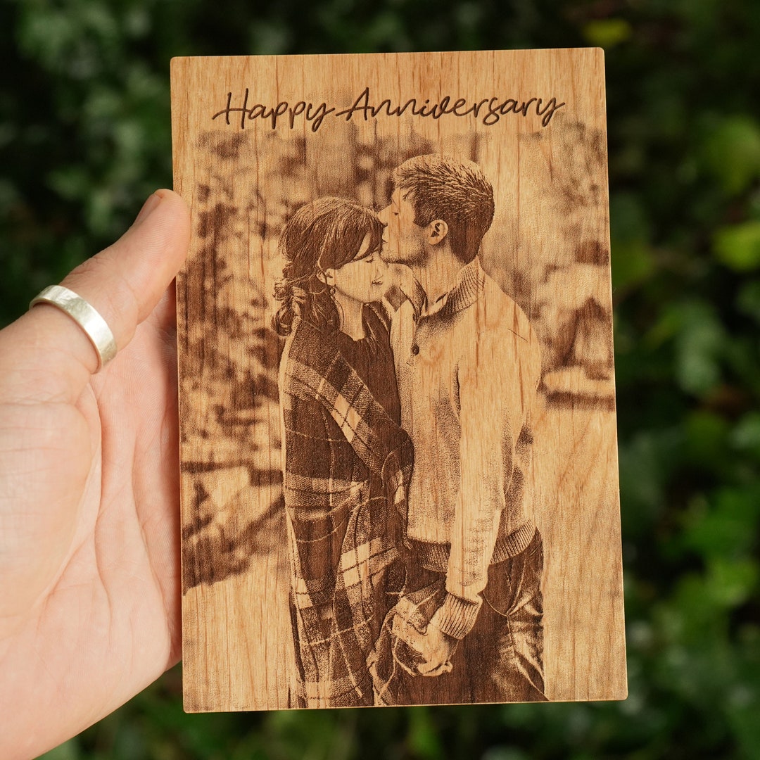 Engraved Wood Anniversary Card With Photo, Personalized Love Gift for ...