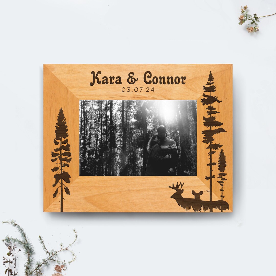 Personalized Engagement Photo Frame Engraved, Deer Wedding Gift for ...
