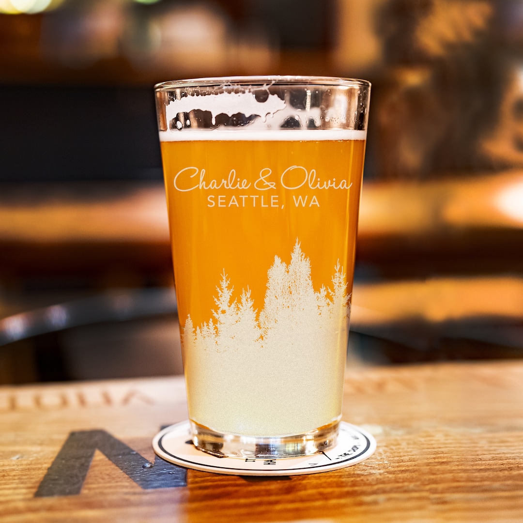 Engraved Forest Pint Glass: Personalized Wedding Favor Gift and Nature ...