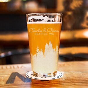 Engraved Forest Pint Glass: Personalized Wedding Favor Gift and Nature ...